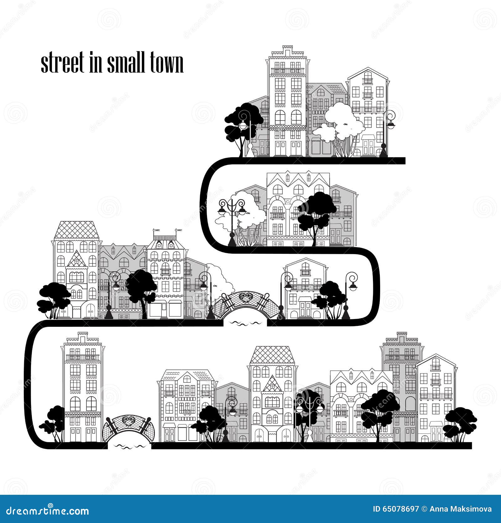 The street of a small town stock vector. Illustration of roof - 65078697