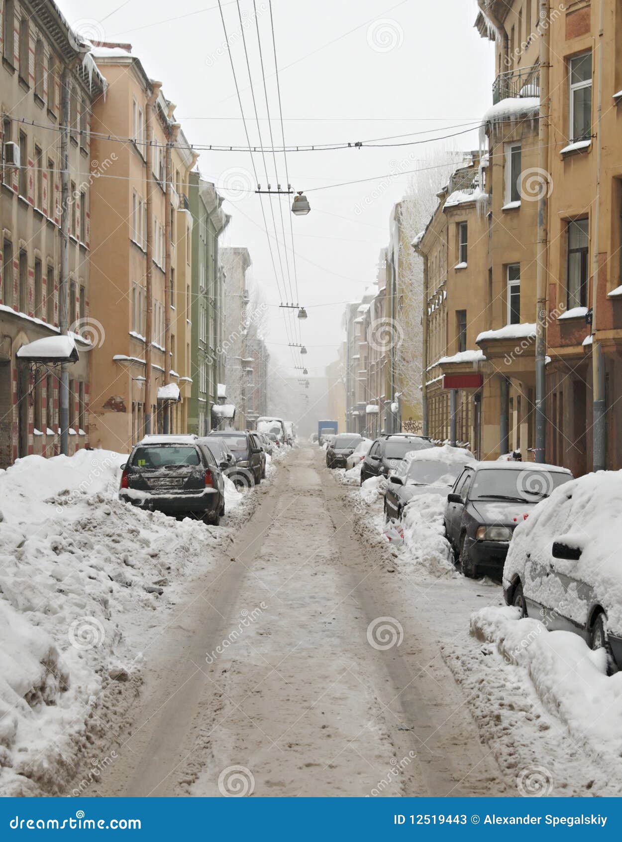 Street after a snowfall stock image. Image of street - 12519443