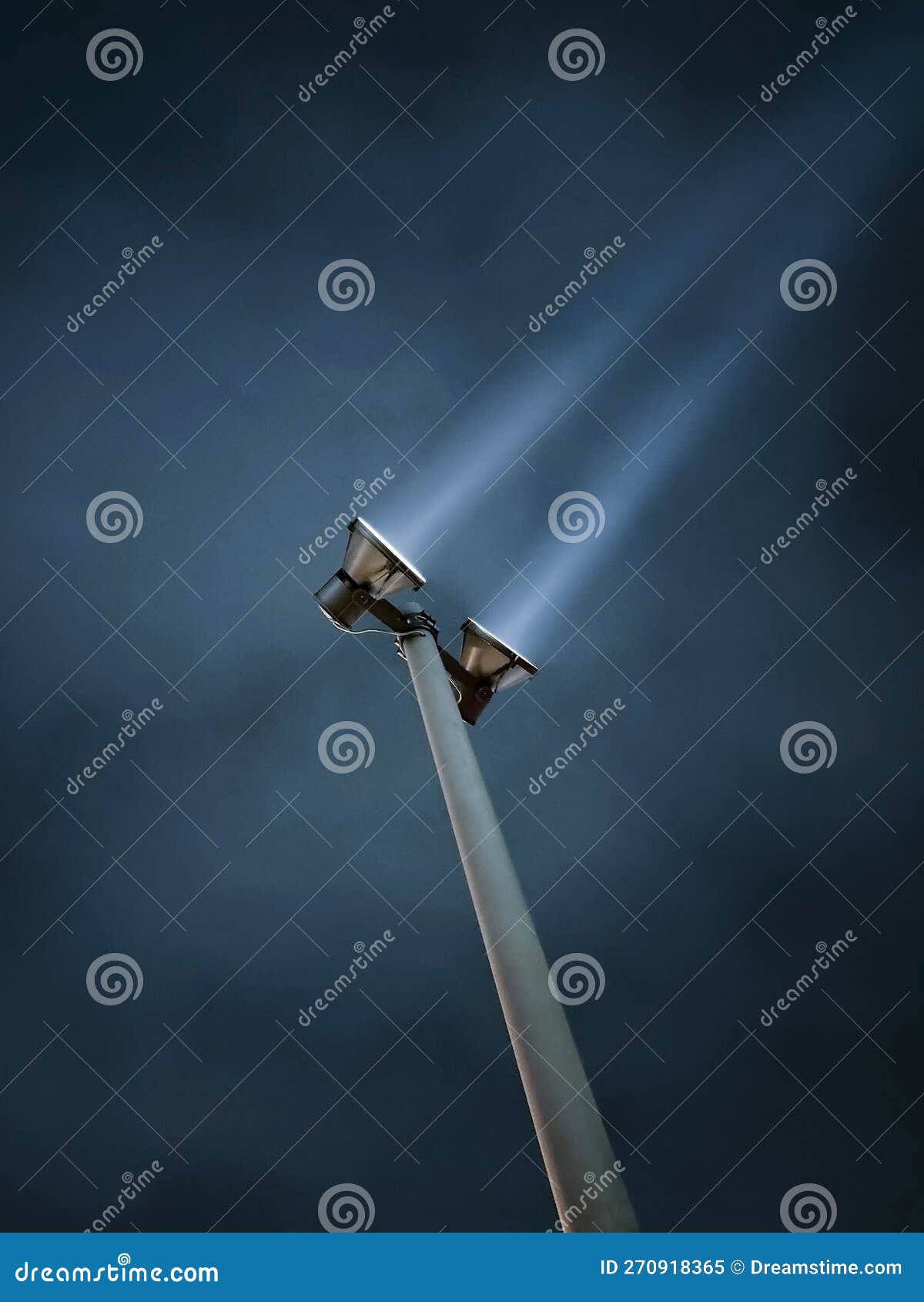 Street Spotlight with Bright Beams at Night Stock Image - Image of ...