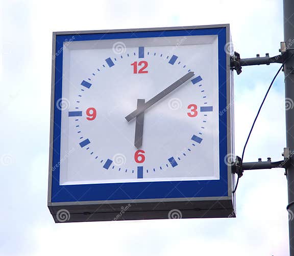 Street Square Clocks on Blue Sky with Clouds Stock Image - Image of ...