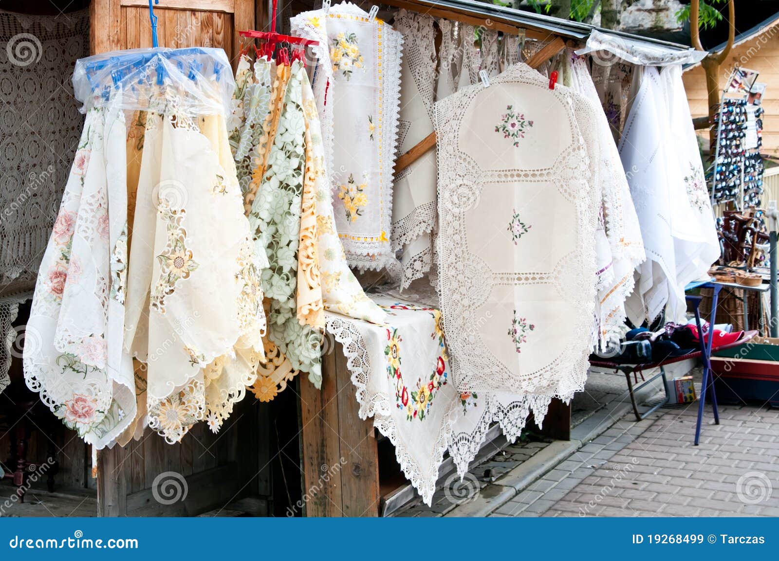 Street Stall with Tablecloth Stock Image - Image of market, fabric ...
