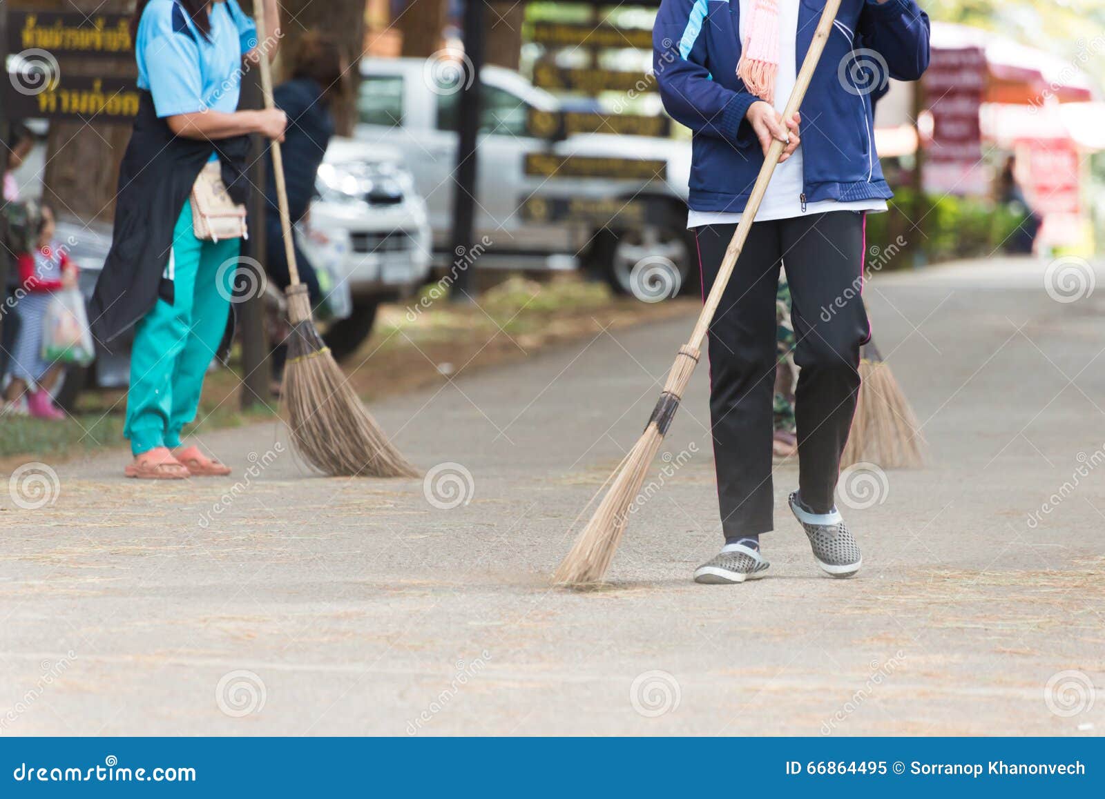 Street Sweeper Sweeping Pavement Stock Image - Image of outdoor, woman ...