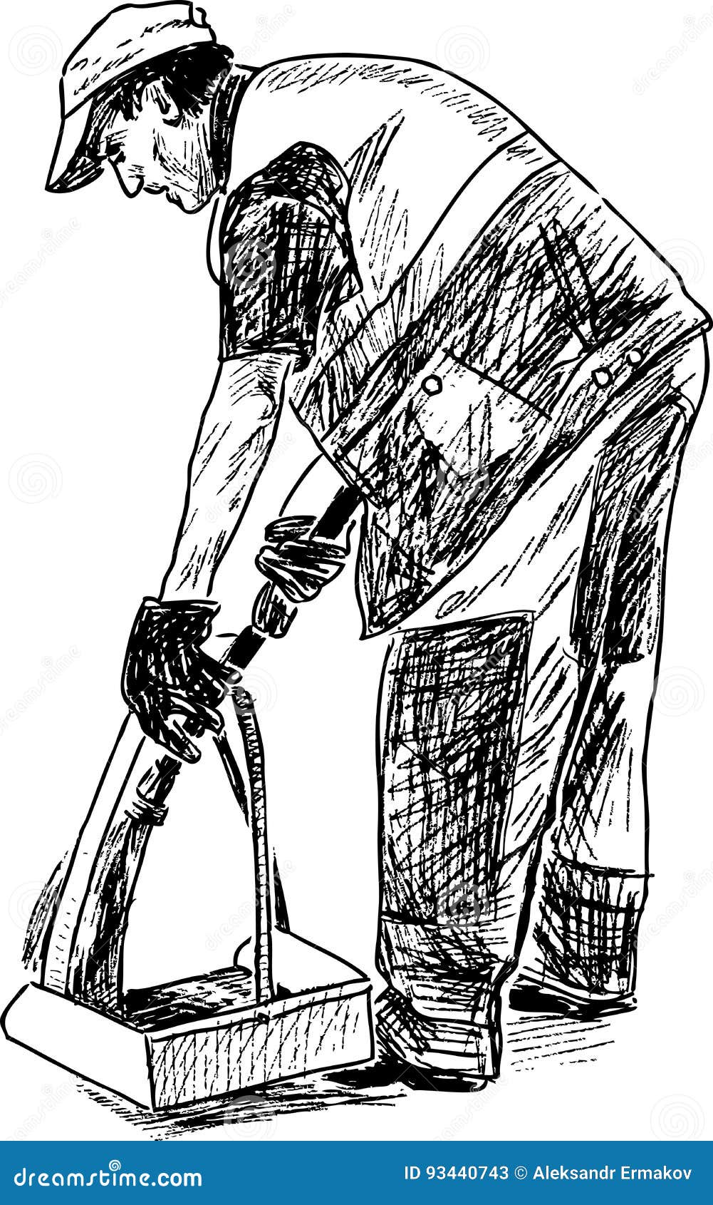 Street sweeper at work stock vector. Illustration of real - 93440743