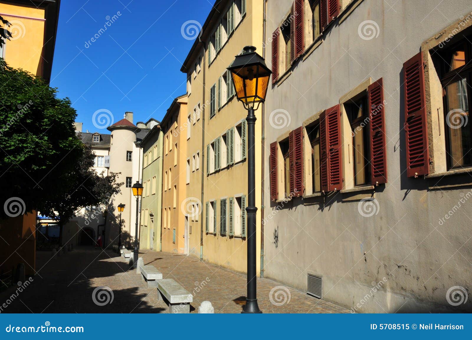 Street in Swiss Old Town stock image. Image of ligting - 5708515