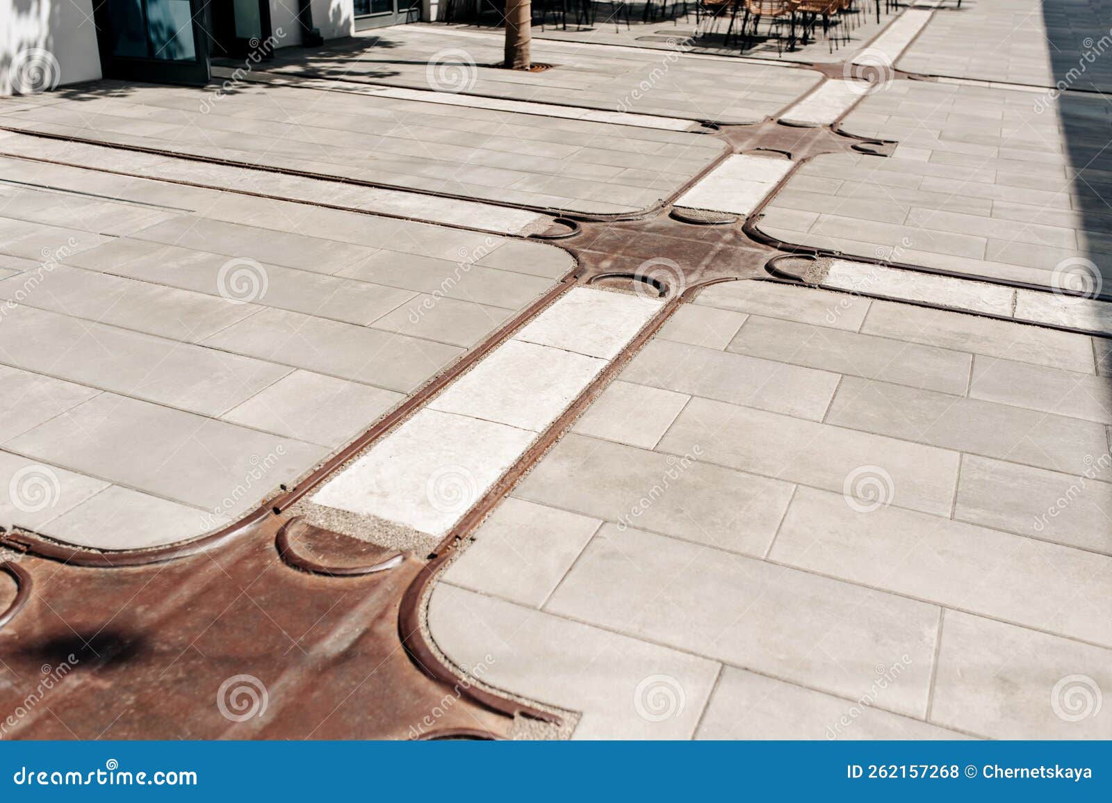 Street Tiles with Metal Ground Surface Indicators, Closeup Stock Photo ...