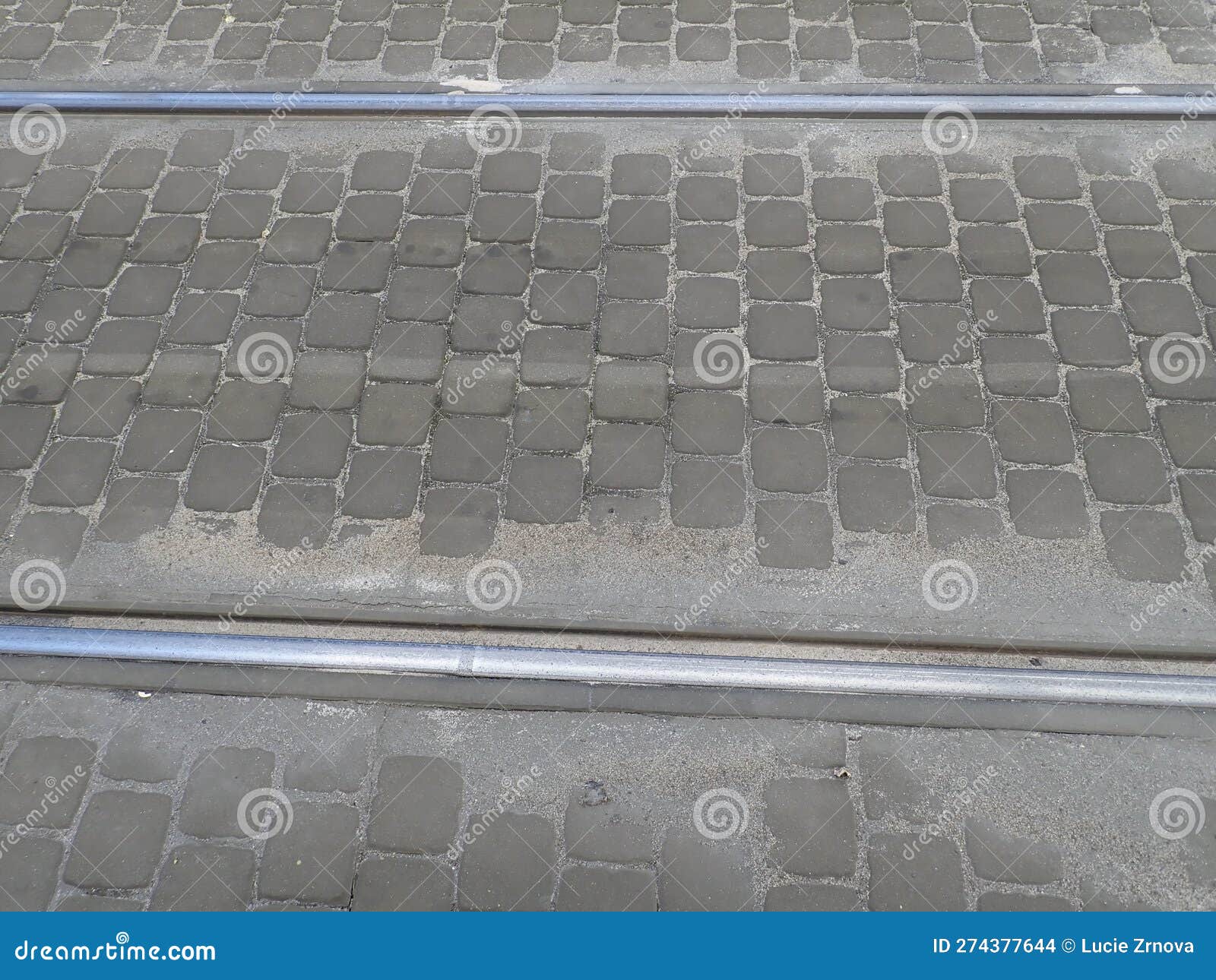 Street Tram Line Rails with Grey Pavement Stock Photo - Image of track ...