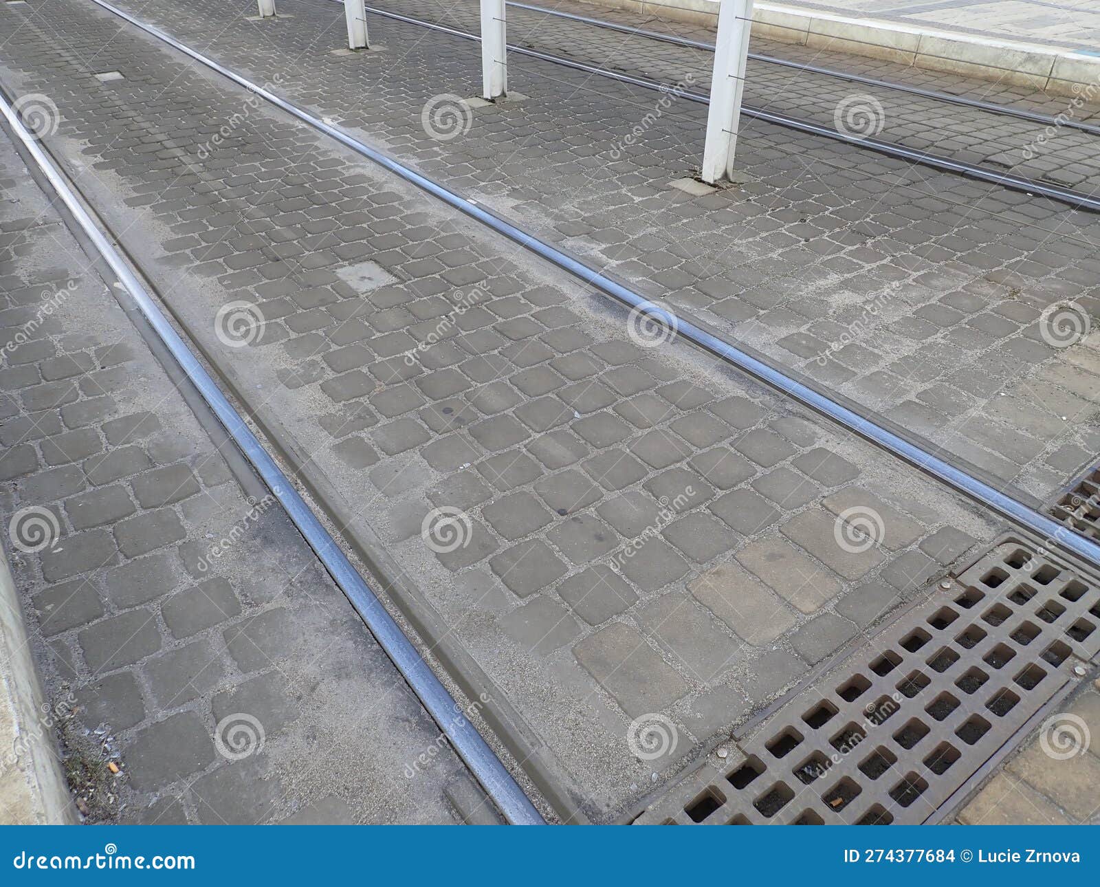 Street Tram Line Rails with Grey Pavement Stock Photo - Image of ...