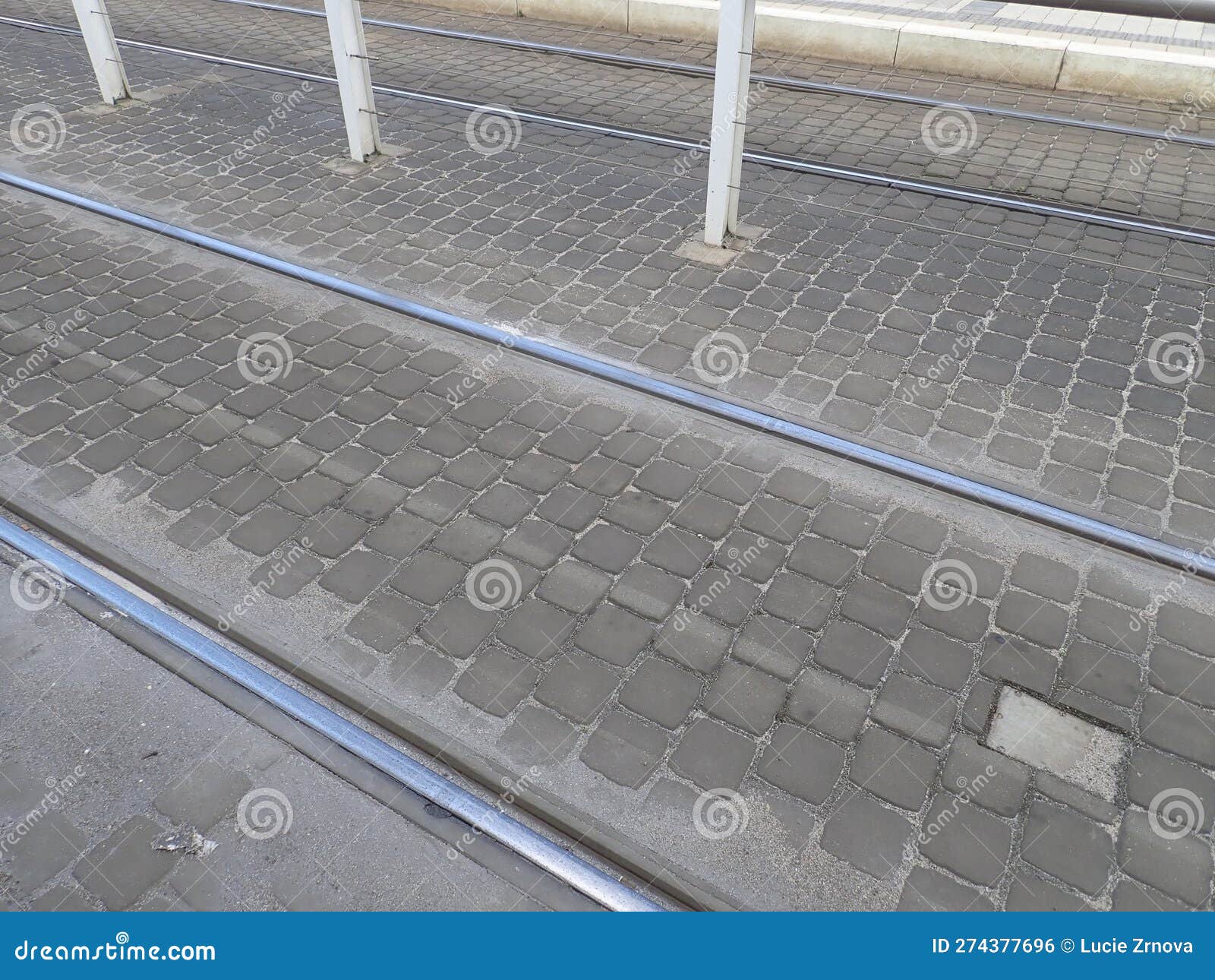 Street Tram Line Rails with Grey Pavement Stock Photo - Image of summer ...
