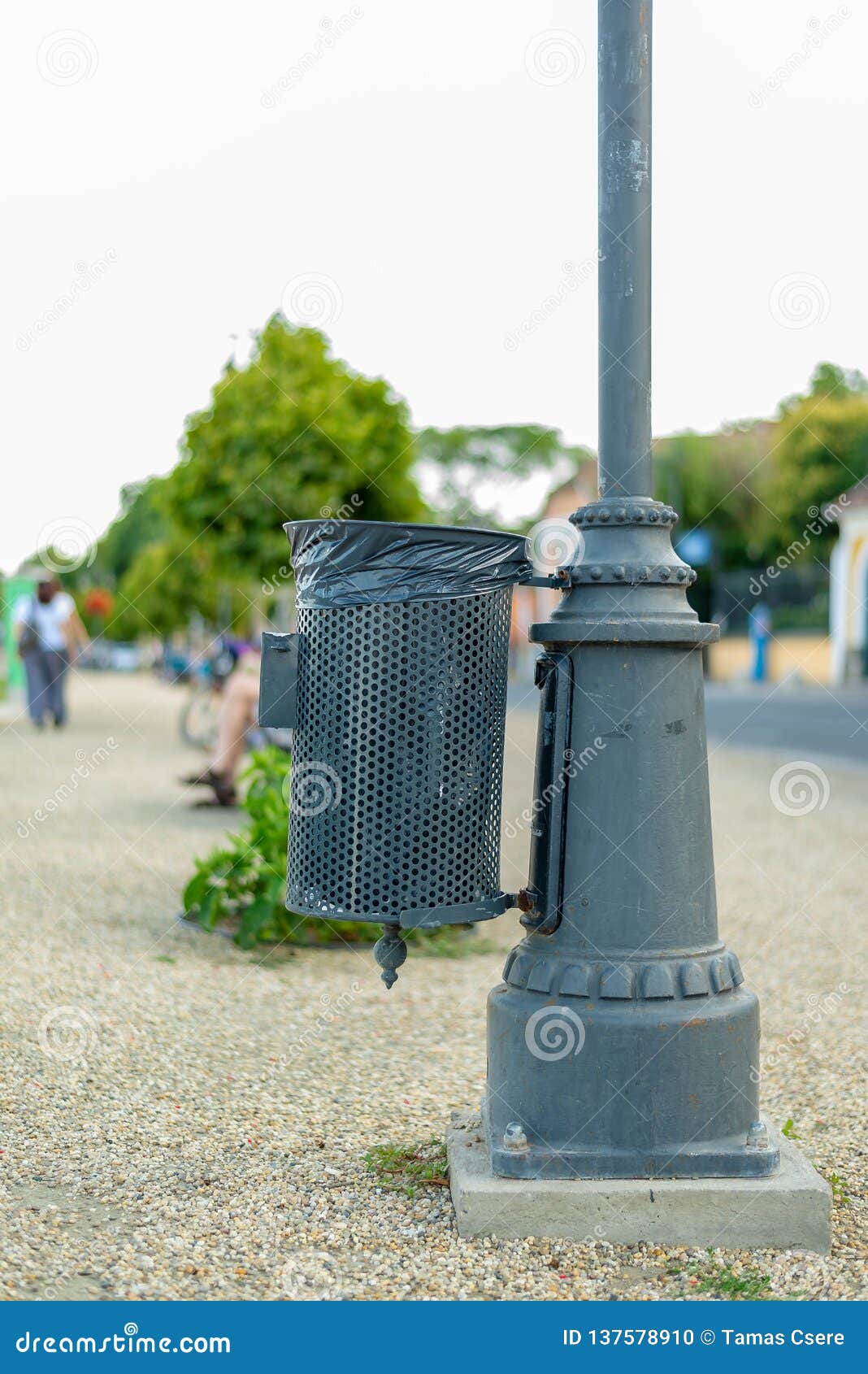 Street Trash Bin Hanging on the Lamp Post Stock Photo - Image of city ...