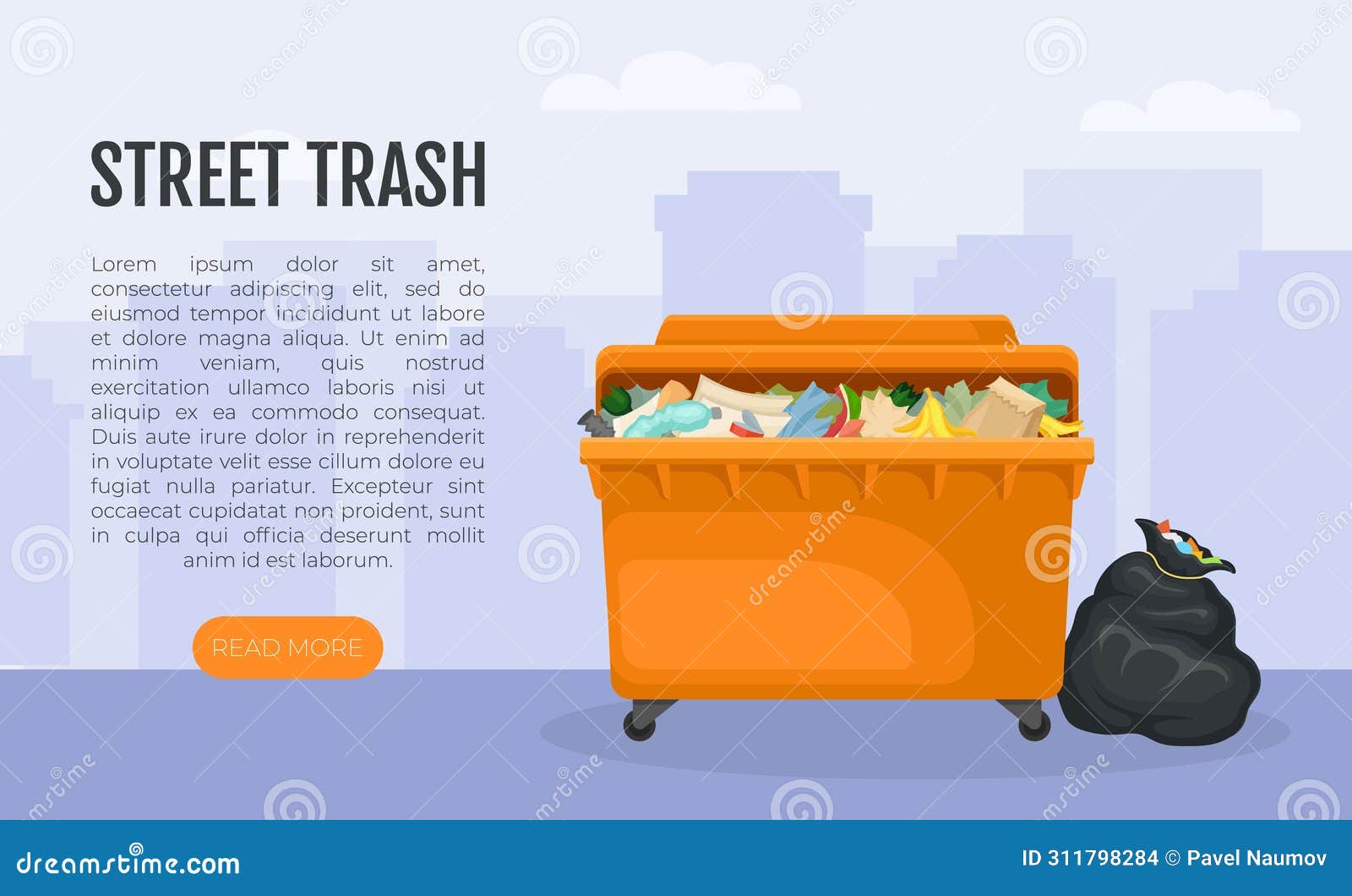 Street Trash and Garbage Banner Design with Container Vector Template ...
