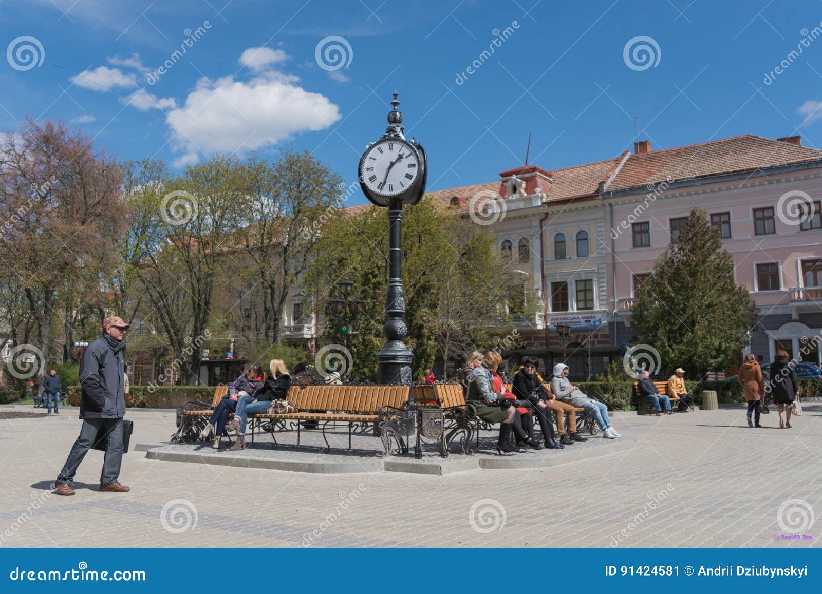 Street Tripartite Clock with Large Backlight. Ternopil. Ukraine ...