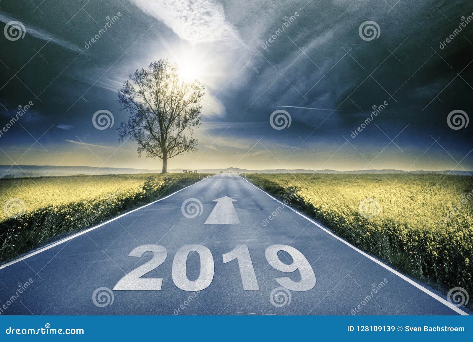 Street with unknown future stock image. Image of field - 128109139