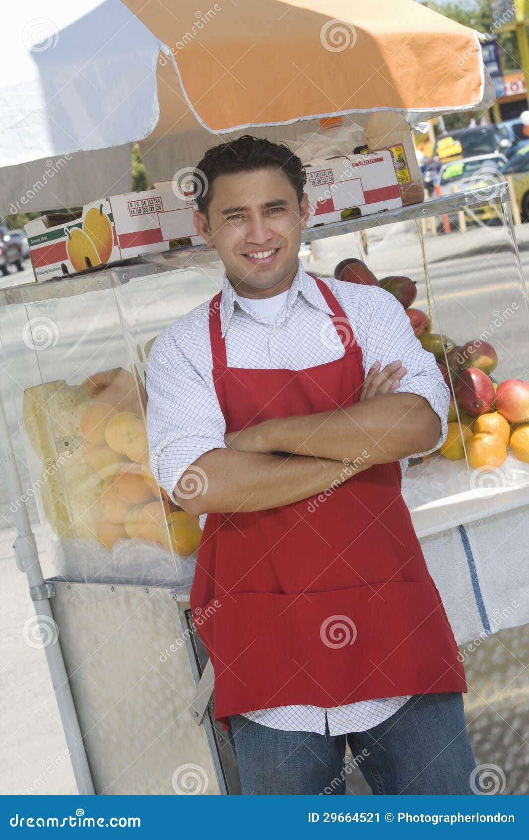 Street Vendor Standing by Fruit Salad Stall Stock Image - Image of ...