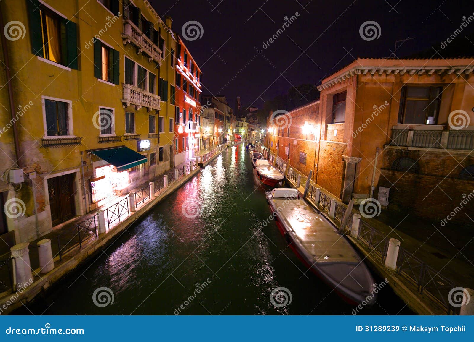 A Street in Venice in the Night Stock Image - Image of blue, canal ...
