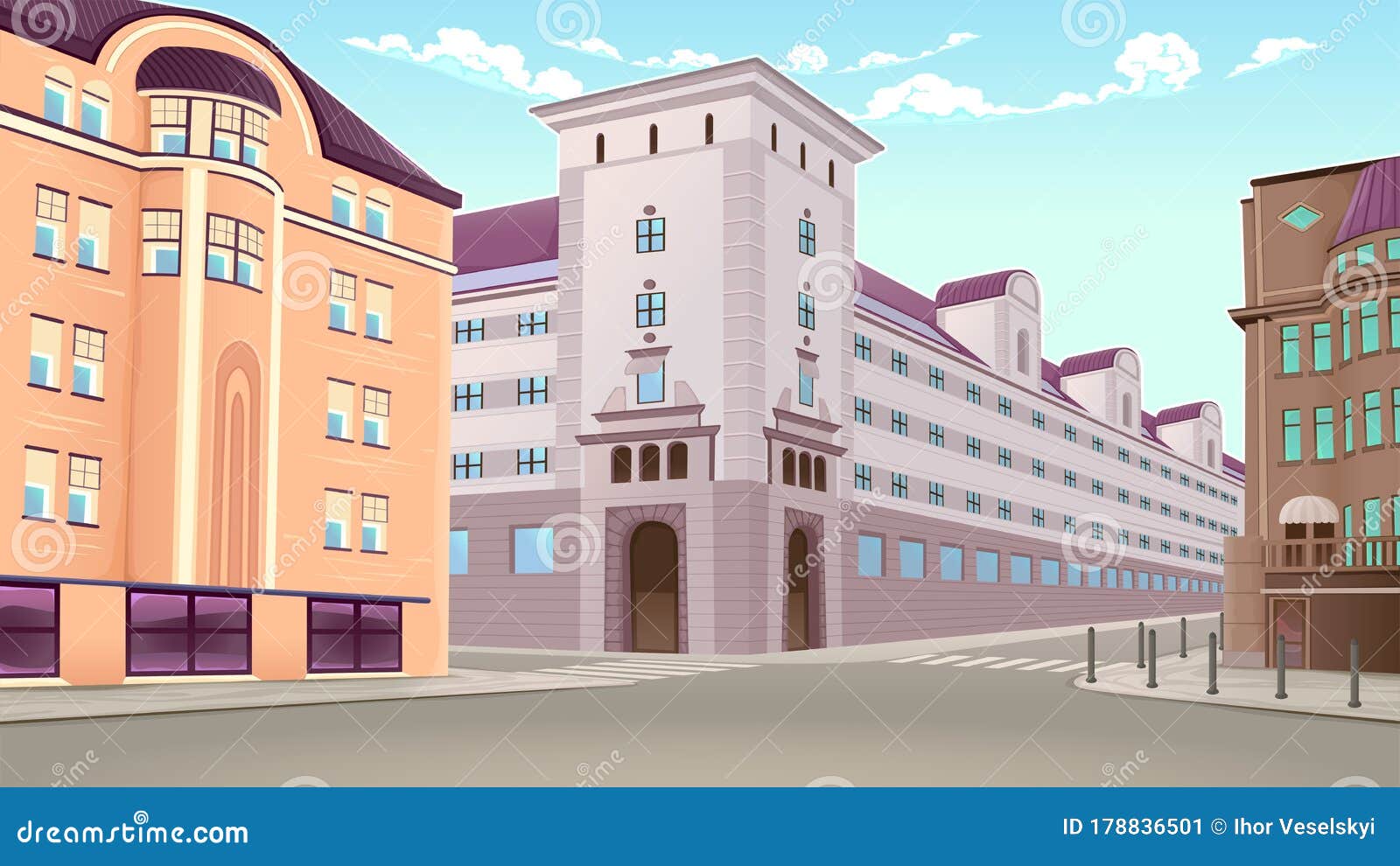 Street View with Buildings in Perspective Stock Vector - Illustration ...