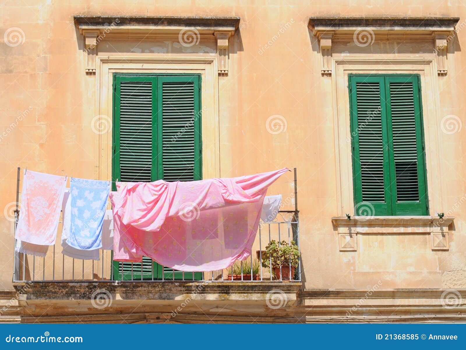 Street View with Clothesline, Italy Stock Image - Image of pink, blue ...