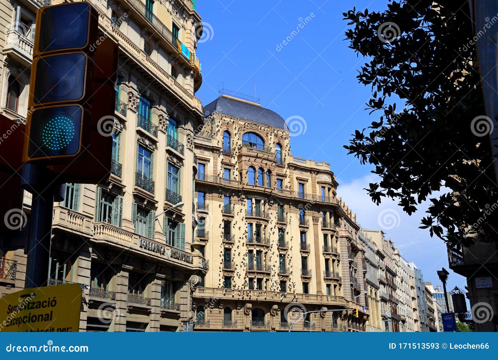 Street View with Example Buildings in Barcelona, Spain Stock Image ...
