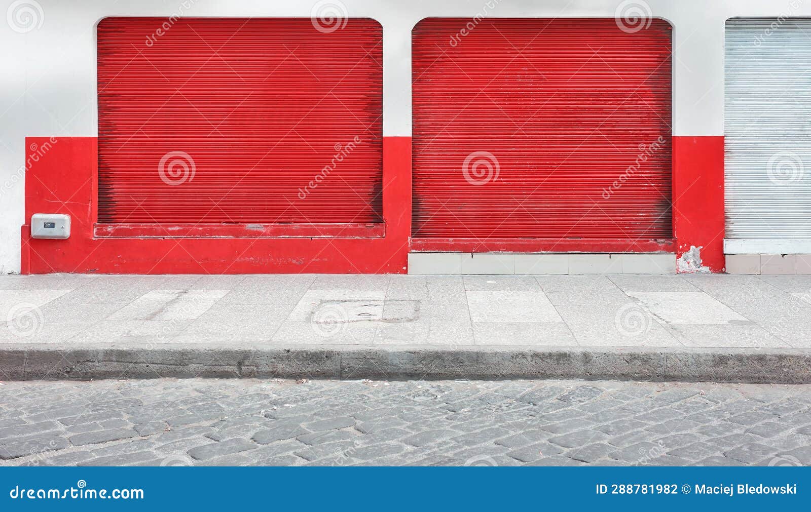 Street View of a Shop with Closed Rolling Shutters Stock Photo - Image ...