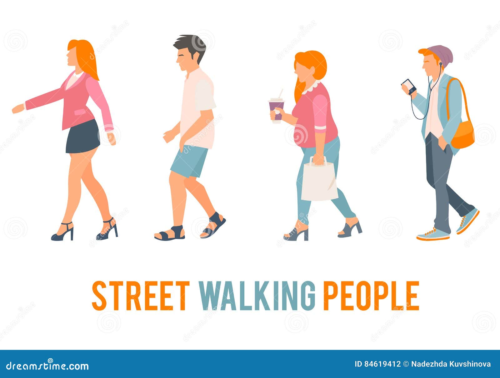 Street walking people. stock vector. Illustration of street - 84619412