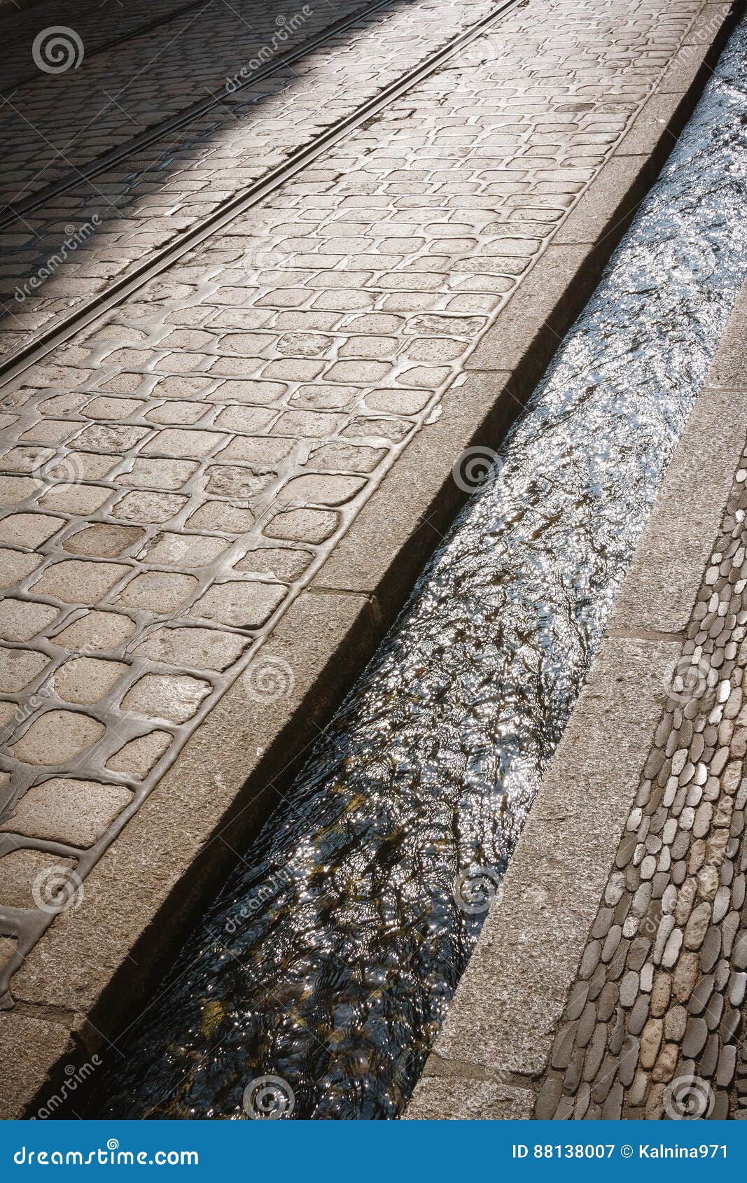 Street Water Canal in Freiburg, Germany Stock Image - Image of roadside ...