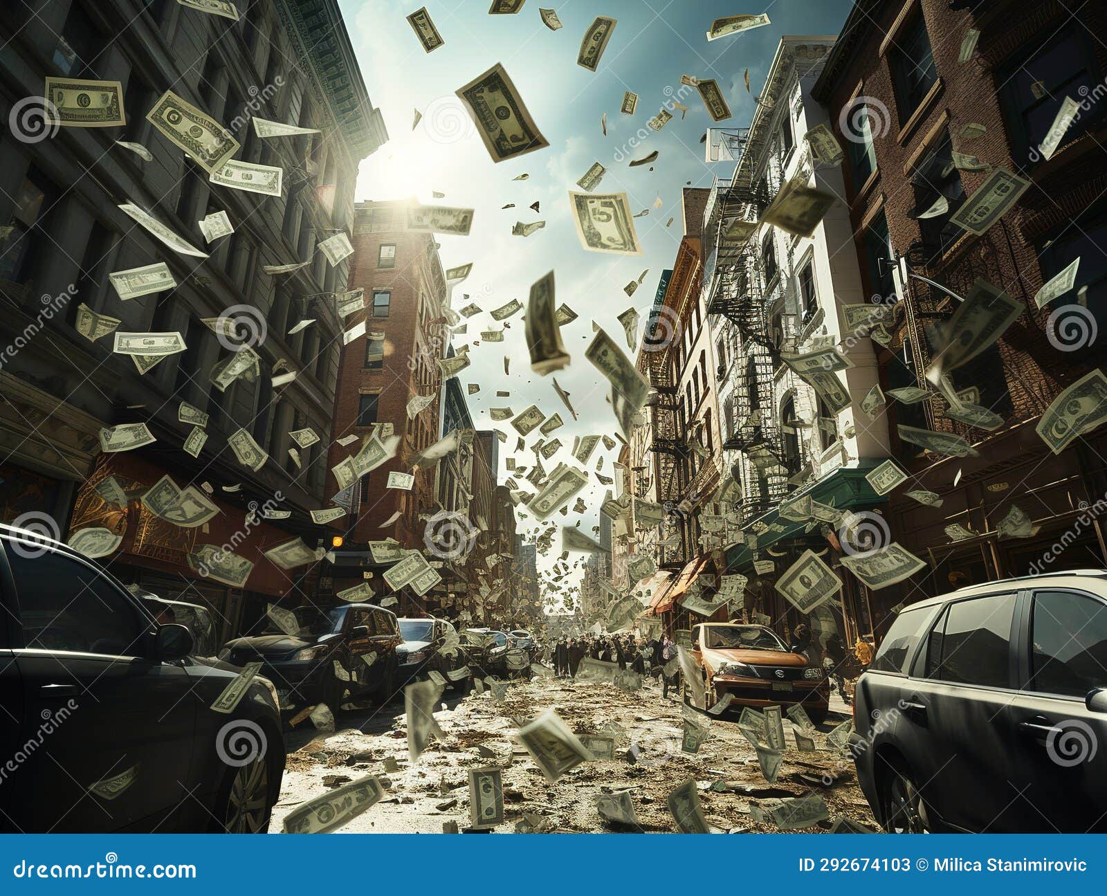 Street Wealth: Money Falling and Scattering on the Pavement Stock ...