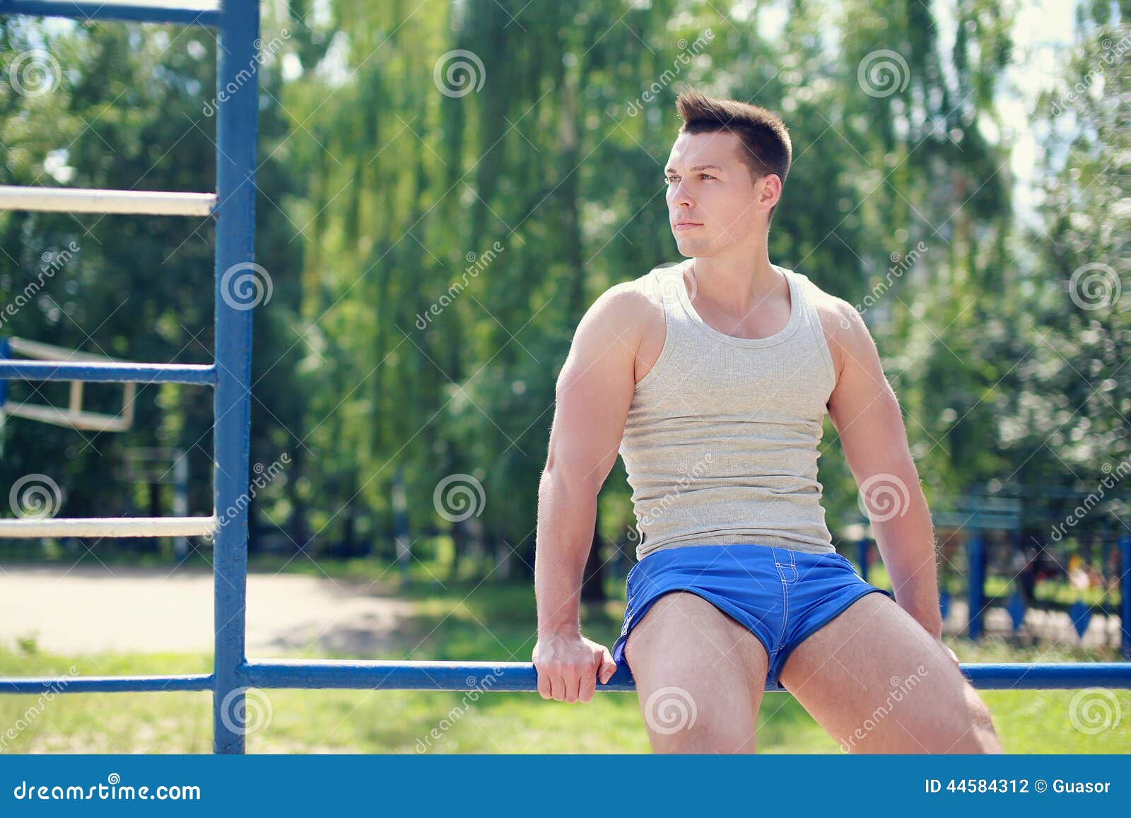 Street workout, sporty guy stock photo. Image of athletic - 44584312