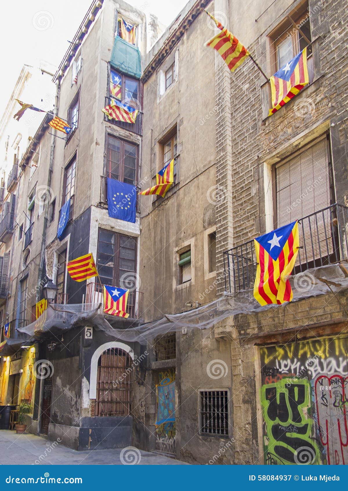Streets of Barcelona with Catalan Flags 0370 Editorial Photography ...