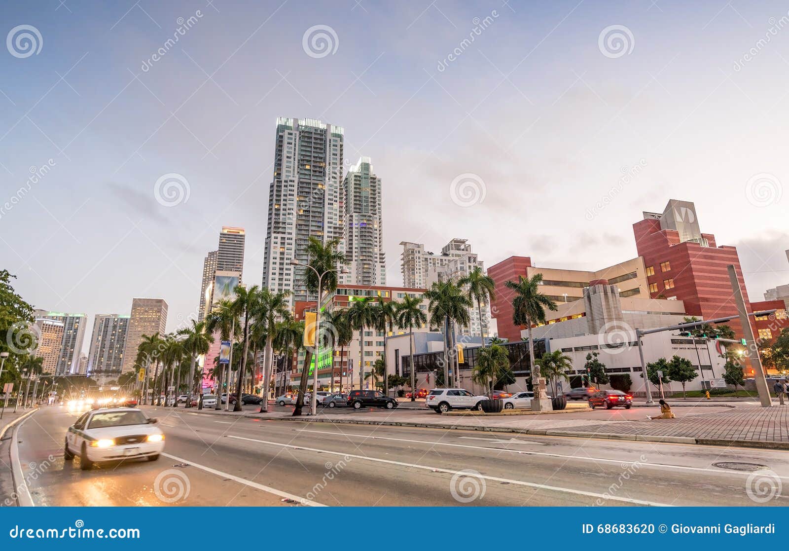 Streets and Buildings of Downtown Miami at Night Stock Photo - Image of ...