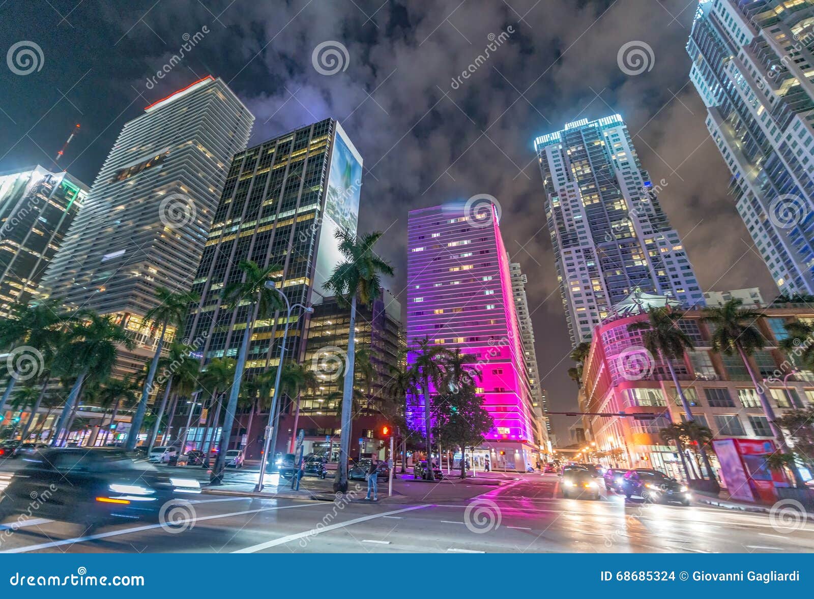 Streets and Buildings of Downtown Miami at Night Stock Photo - Image of ...