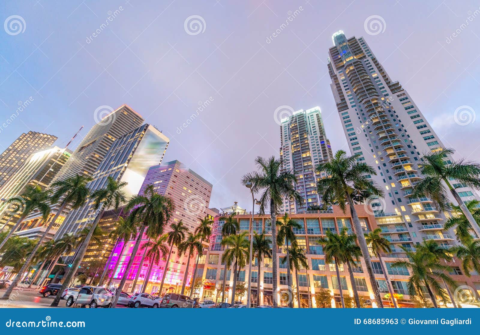 Streets and Buildings of Downtown Miami at Night Stock Image - Image of ...
