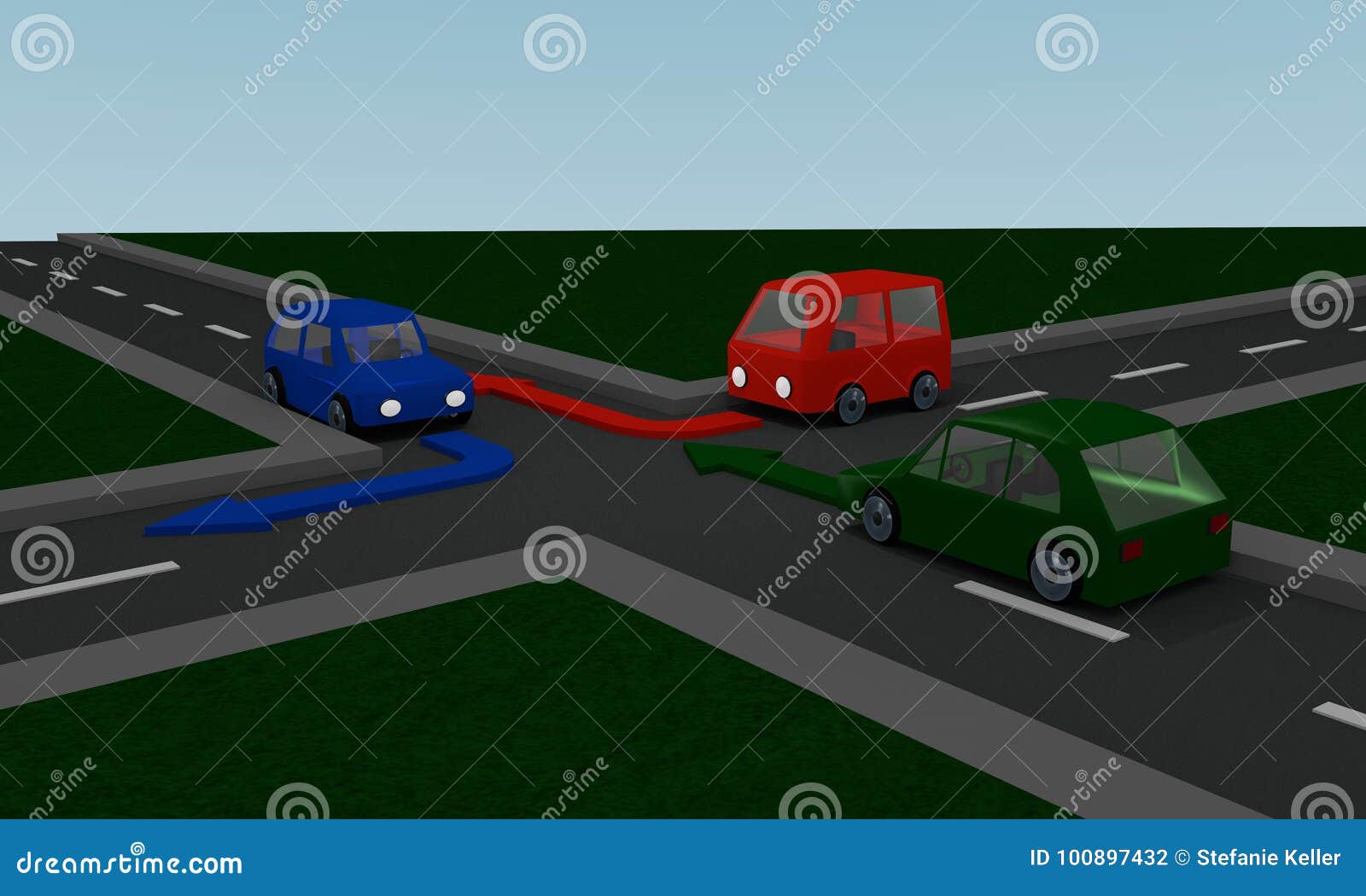Streets with Colored Cars and Directional Arrows Stock Illustration ...