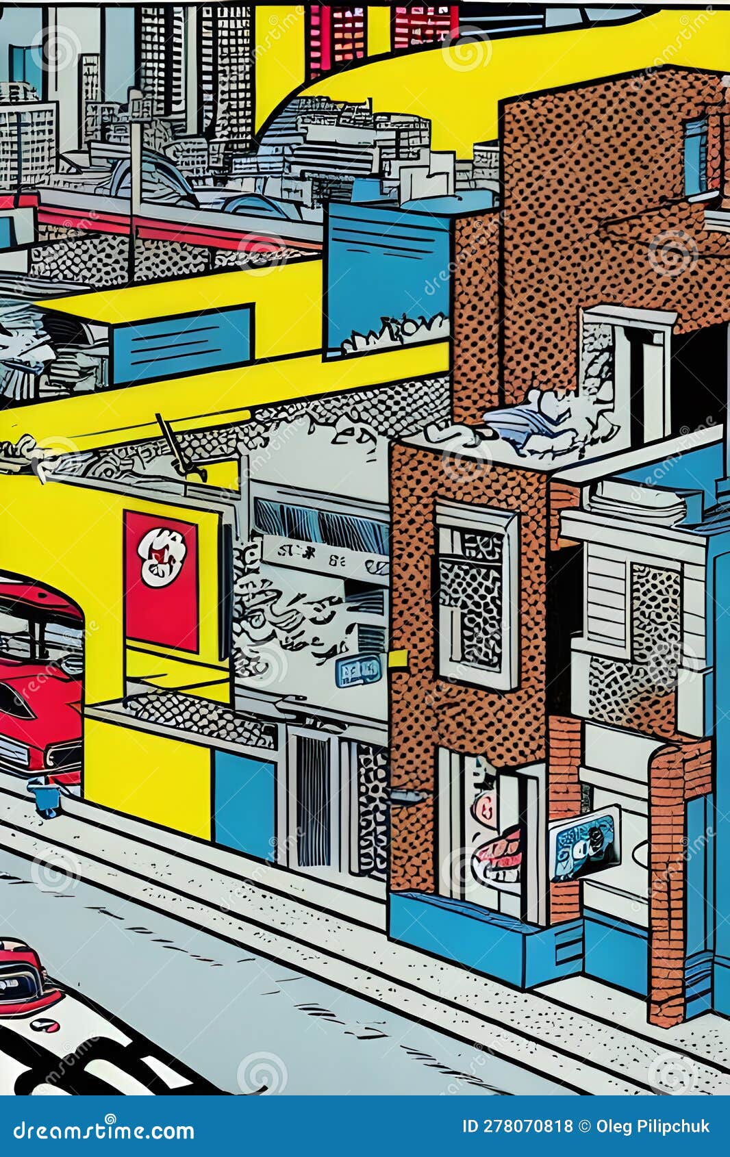 Streets Drawn in 80s Colored Comic Style Stock Illustration ...