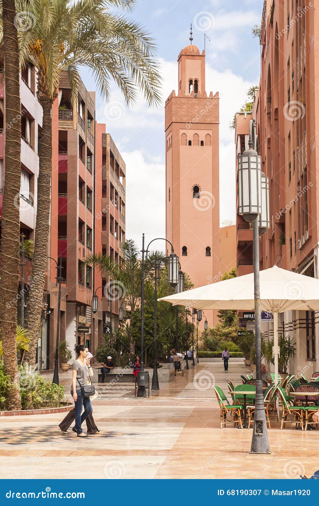 Streets of Marrakesh editorial photography. Image of minaret - 68190307