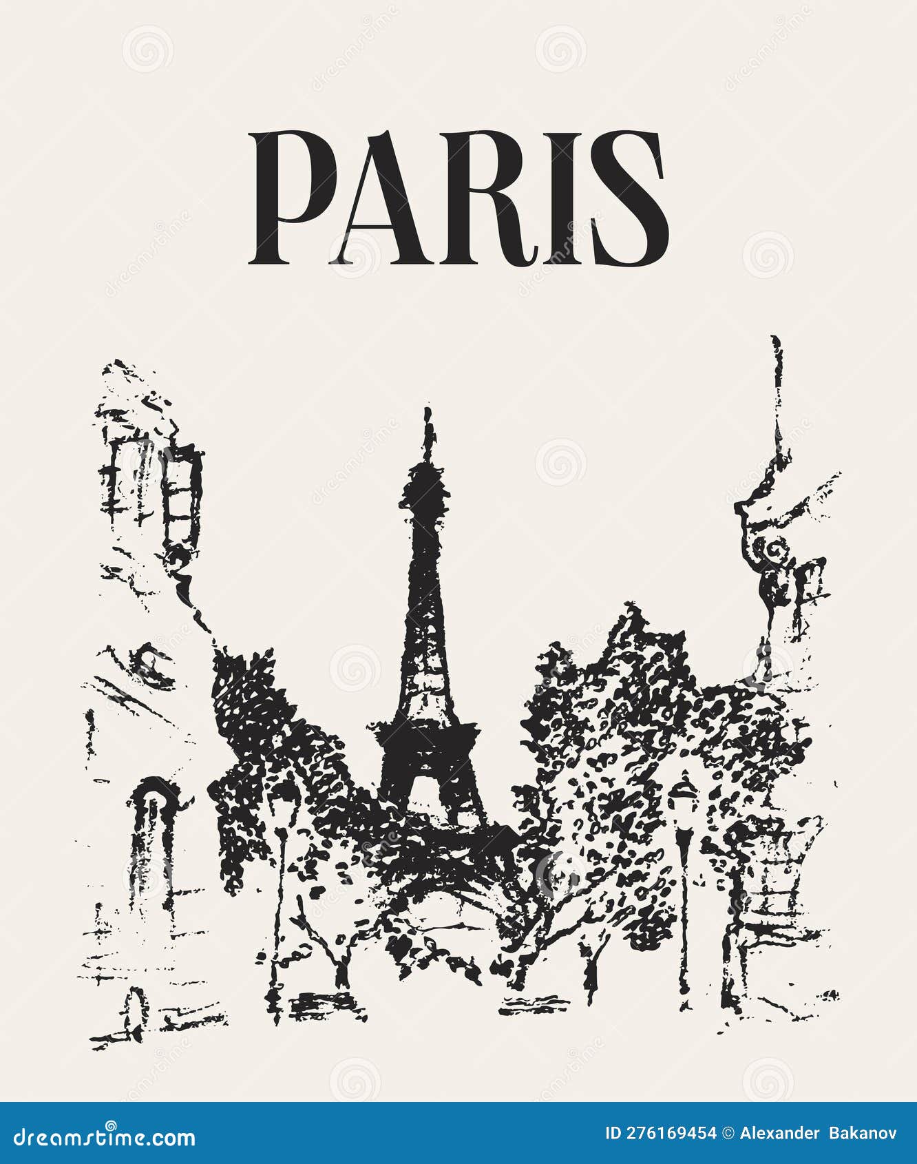 Streets in Paris, France, Illustration, Hand Drawn Stock Vector ...
