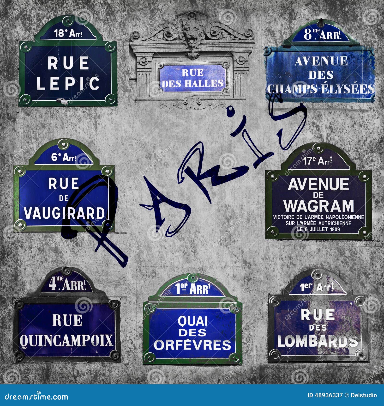 Streets of Paris signs stock image. Image of champs, quai - 48936337