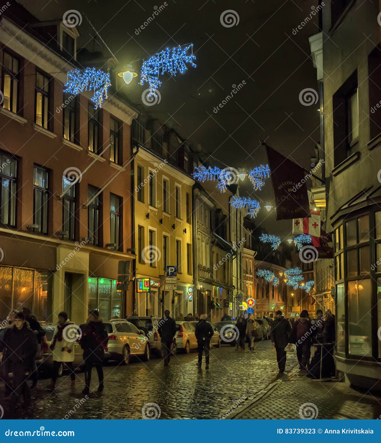 Streets of Riga at night editorial stock photo. Image of historic ...