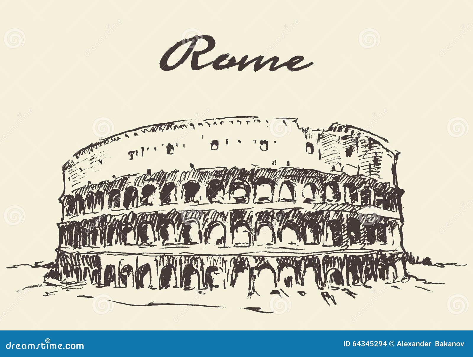 Streets Rome Colosseum Vector Drawn Sketch | CartoonDealer.com #64345294