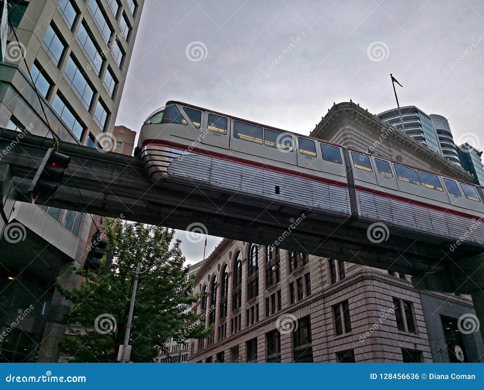 Monorail train in Seattle stock photo. Image of corporate - 128456636