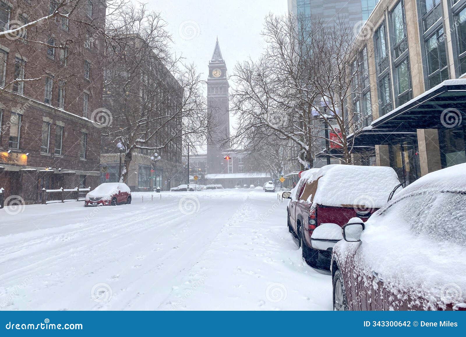 Empty Snow Covered Roads in Downtown Seattle Stock Photo - Image of ...