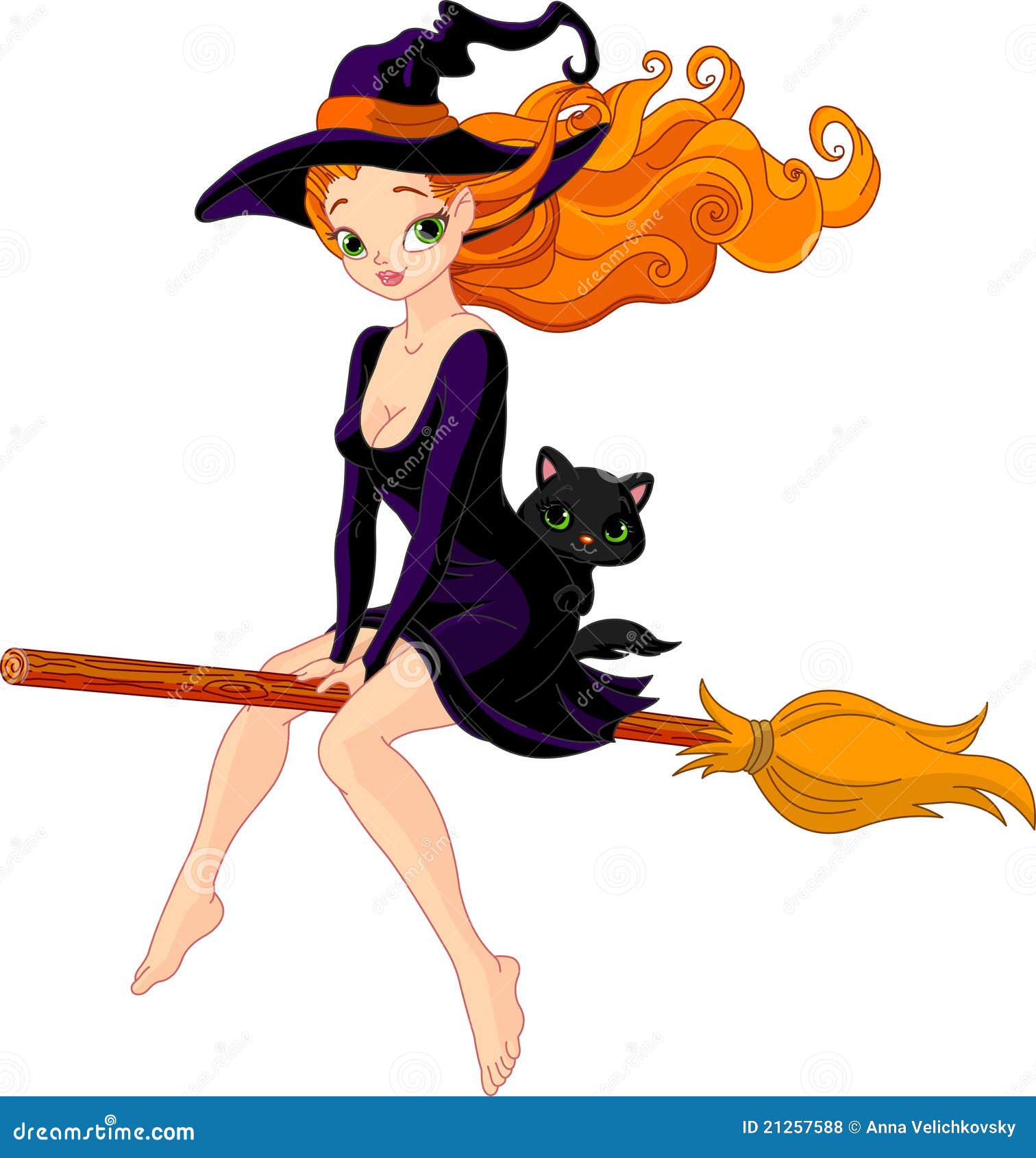 Strega che guida una scopa illustrazione vettoriale. Illustrazione di ...