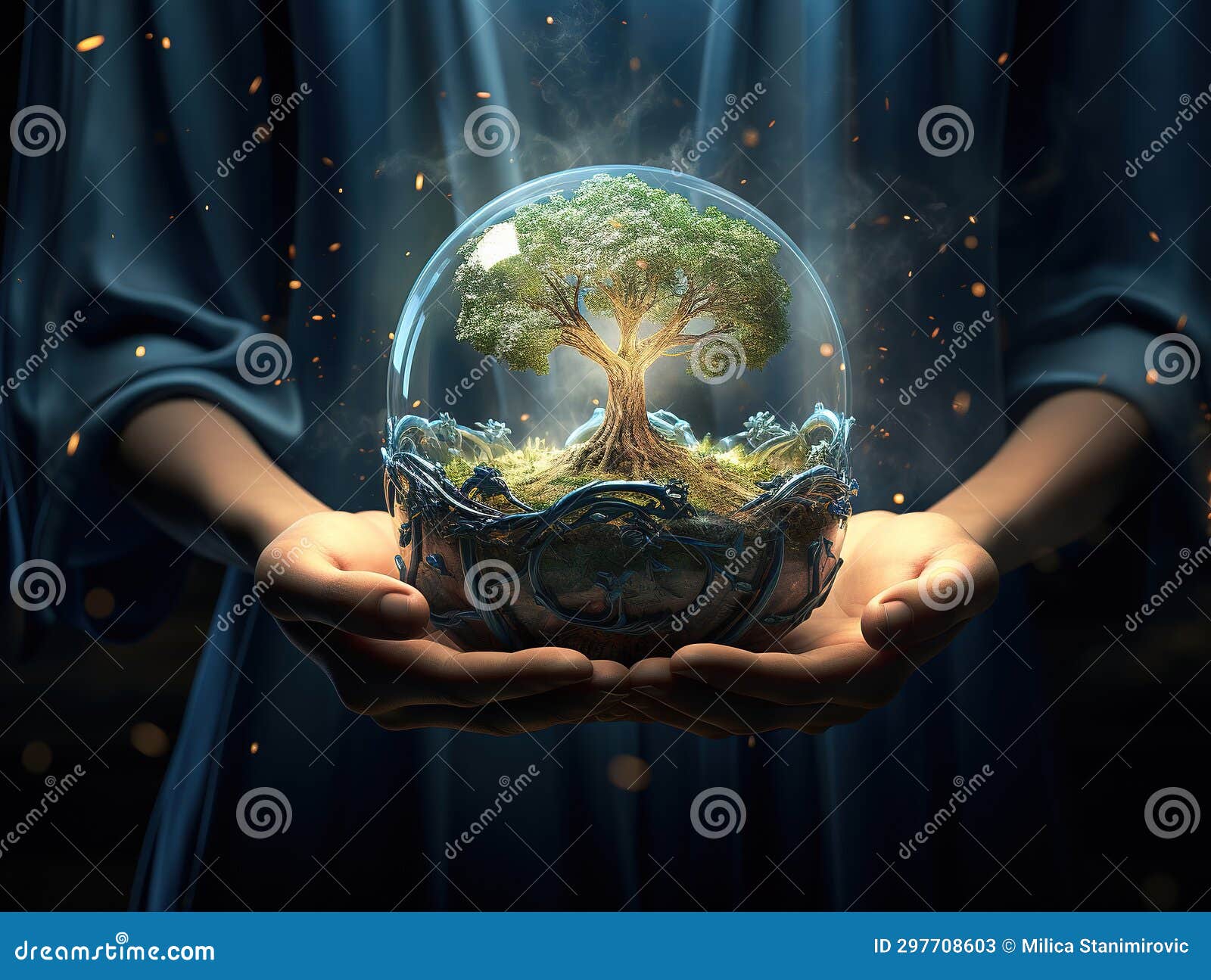 The Strength of a Bonsai: Powerful Tree in a Hand Stock Illustration ...