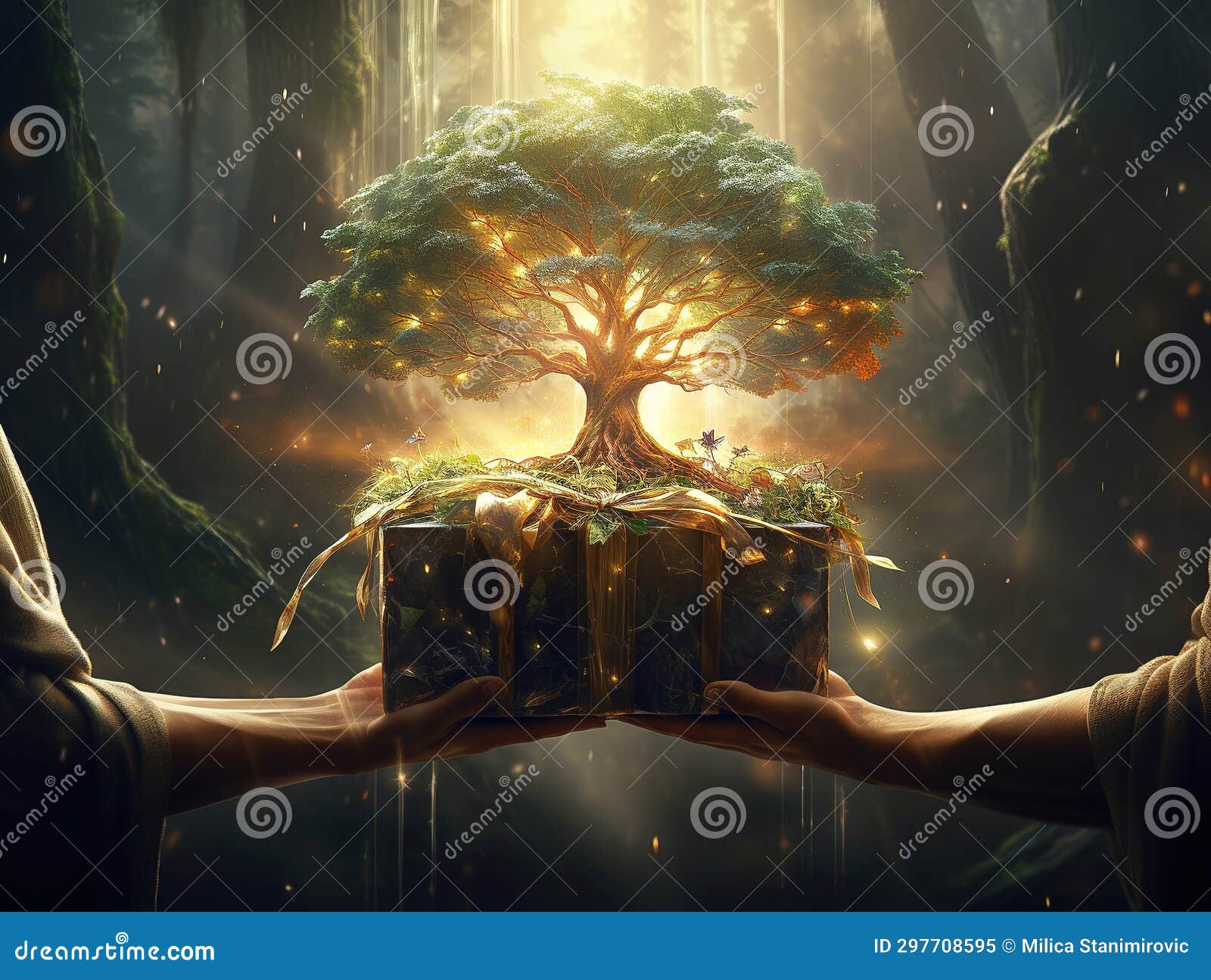 The Strength of a Bonsai: Powerful Tree in a Hand Stock Illustration ...