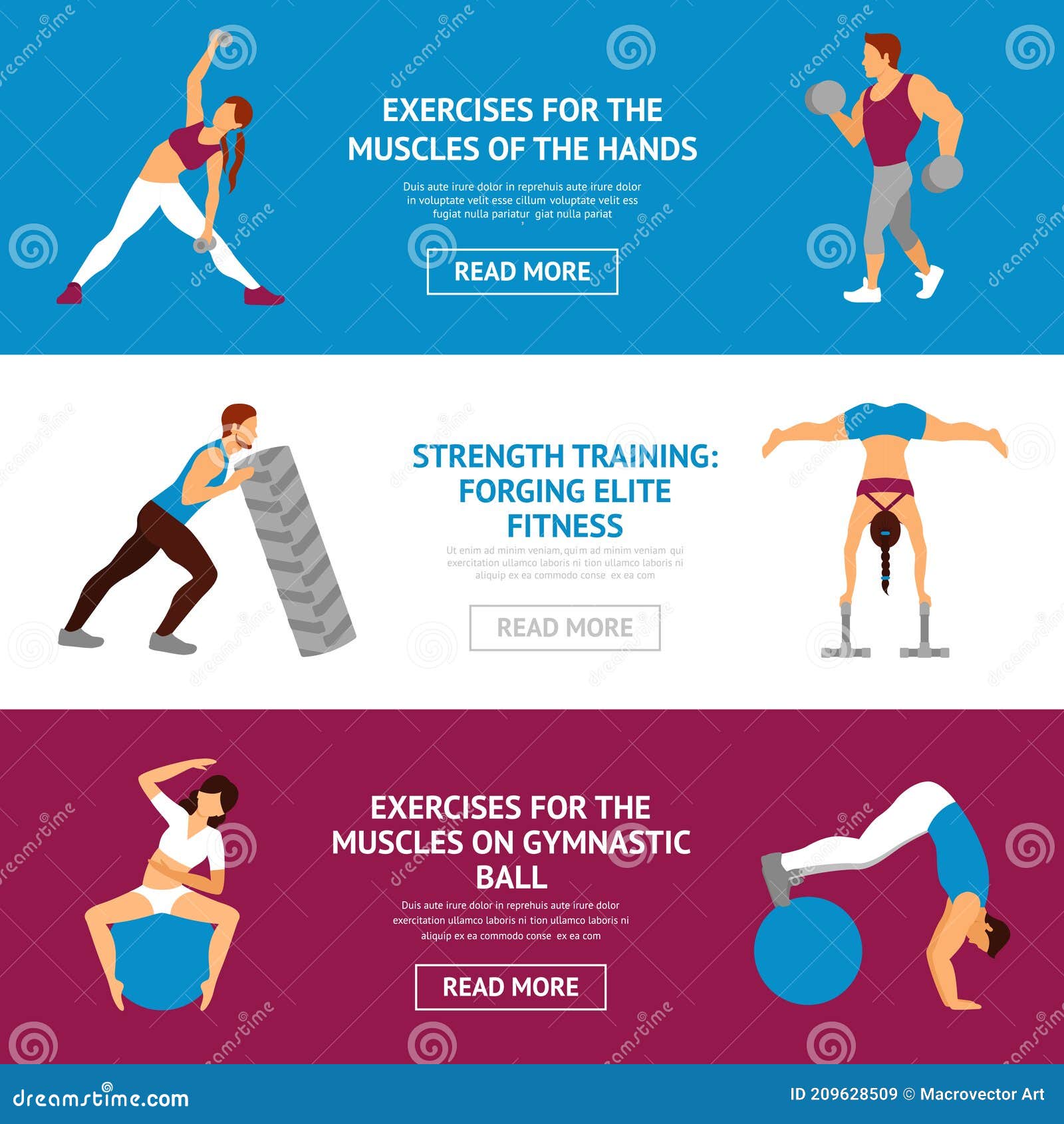 Workout Banner Set stock vector. Illustration of isolated - 209628509