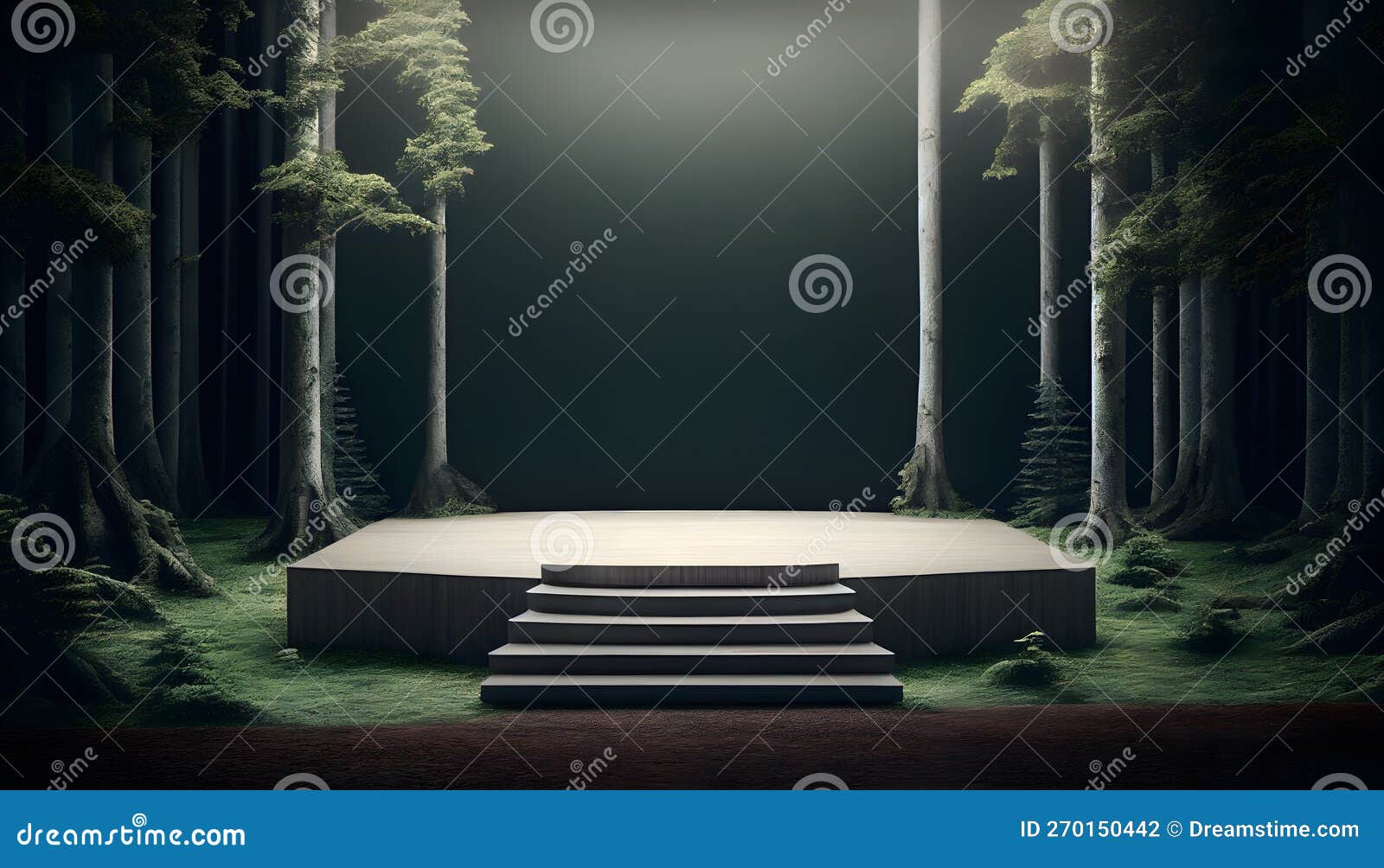 A Strength Plain Stage in the Center Surrounded by a Forest Tree Theme ...