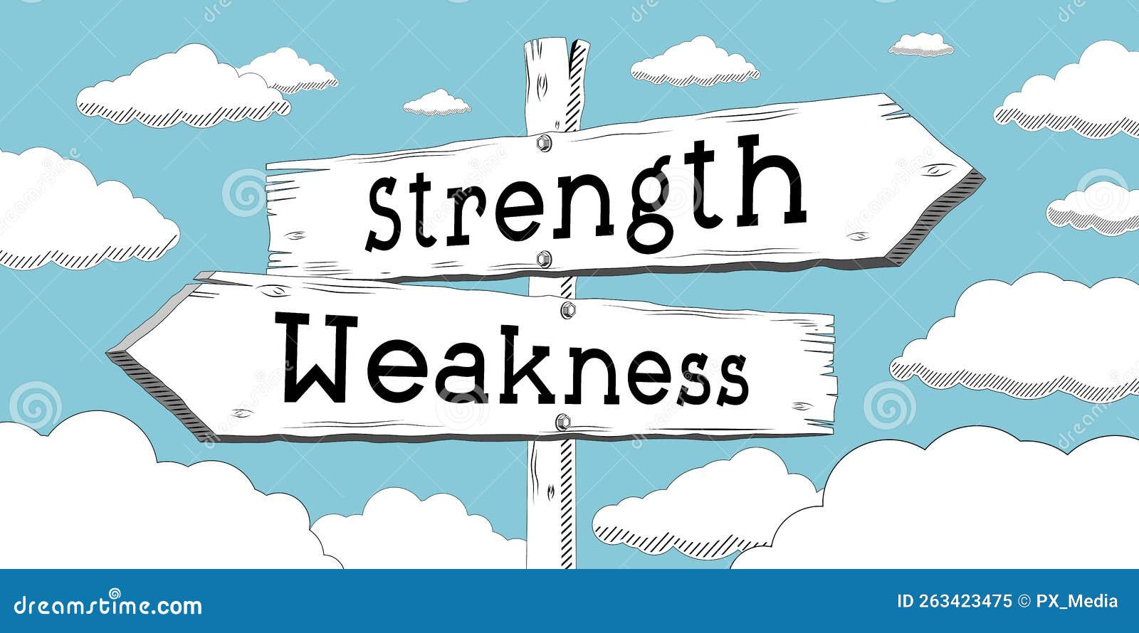 Strength and Weakness - Outline Signpost with Two Arrows Stock ...