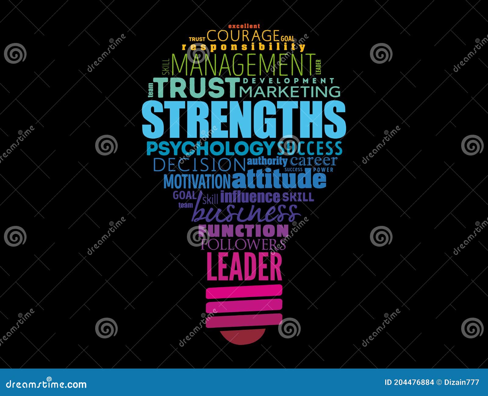 Strengths Light Bulb Word Cloud Collage Stock Illustration ...