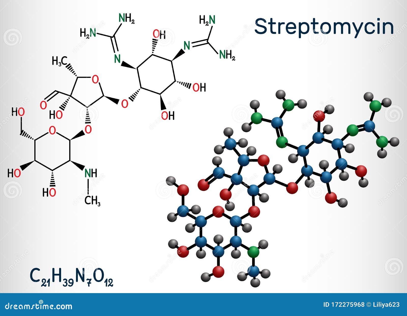 Streptomycin, C21H39N7O12 Molecule. it is an Aminoglycoside Antibiotic ...