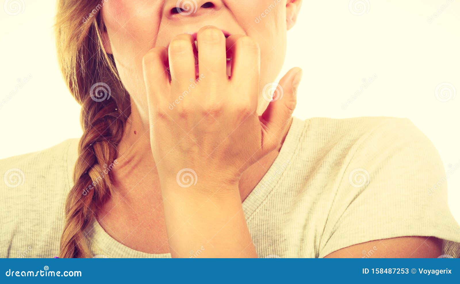 Scared, Stressed Woman Biting Her Nails Stock Image - Image of ...
