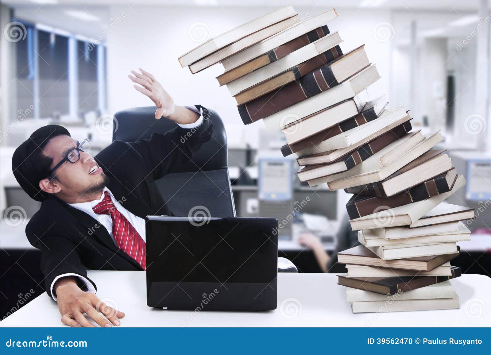Stress Businessman and Falling Books at Office Stock Photo - Image of ...