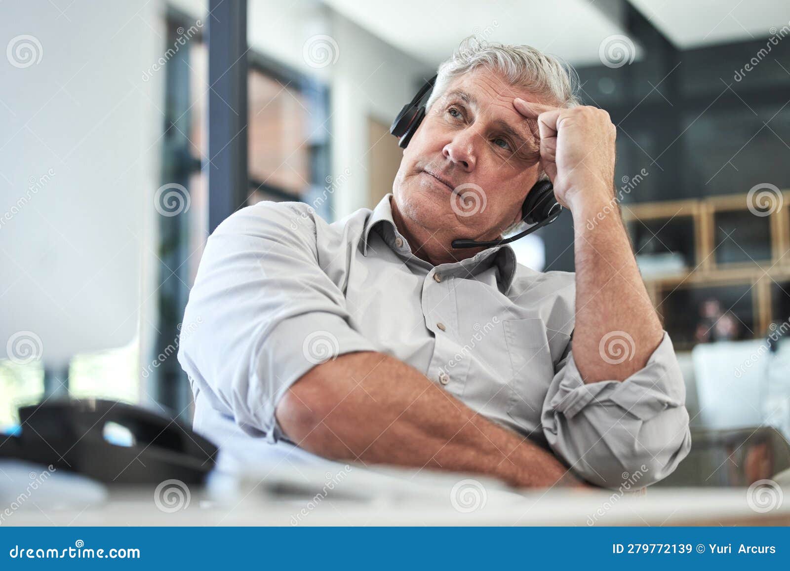 Stress, Callcenter Manager Thinking and Man in Customer Service Agency ...
